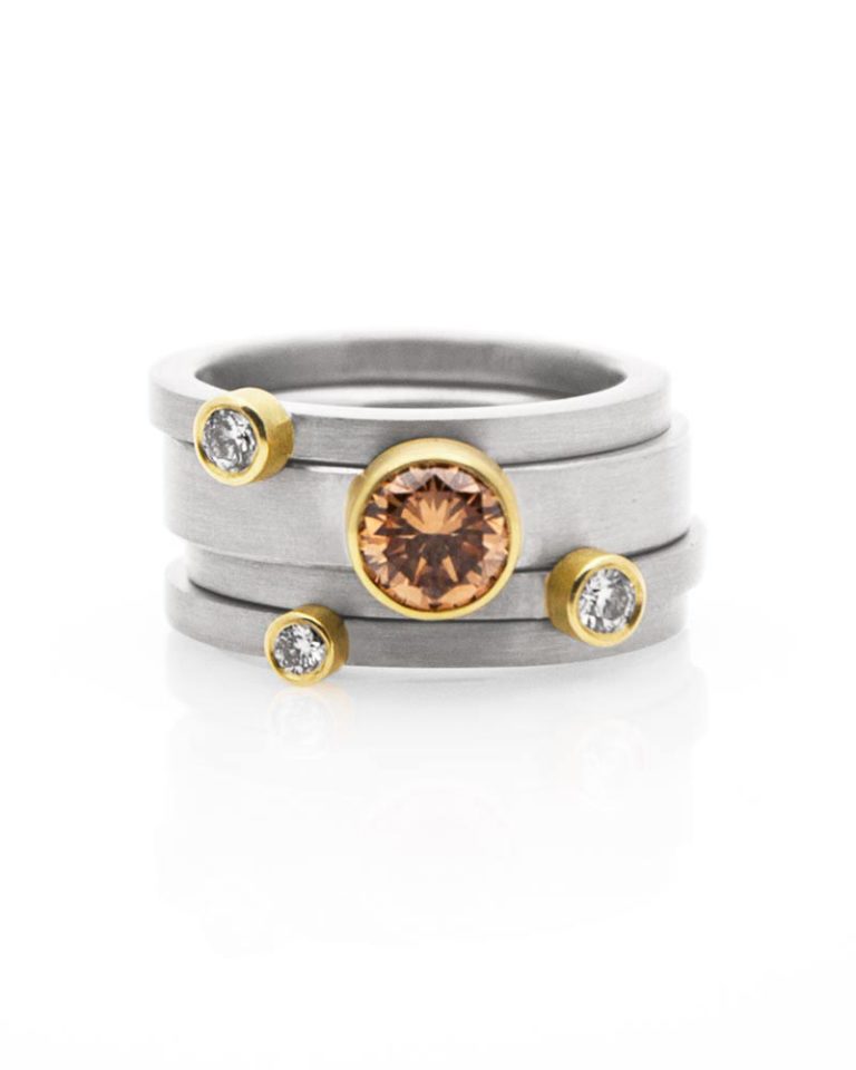 Palladium & 18k Gold Diamond Stack Rings - Michele Mercaldo Jewelry